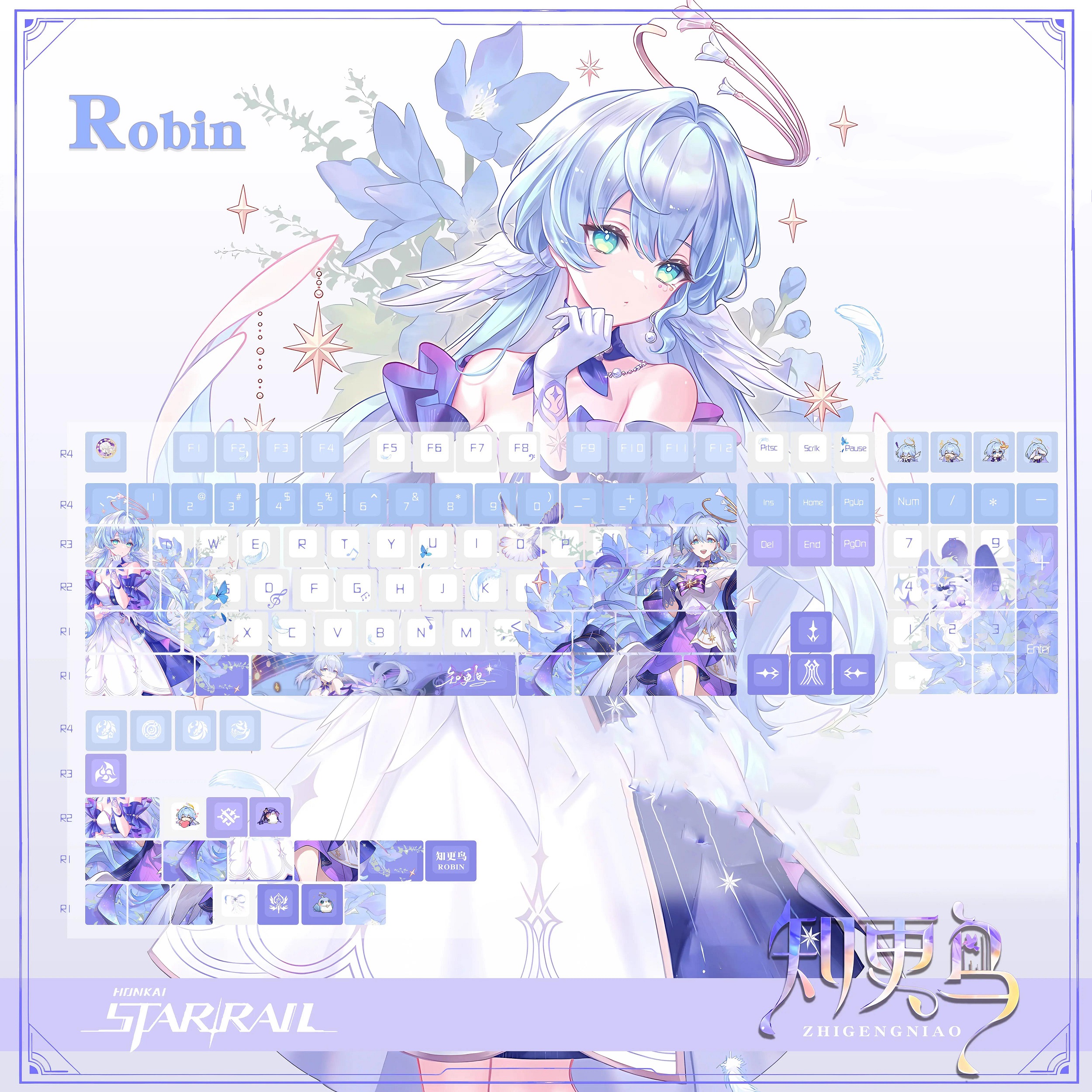 Keycap Honkai: Star Rail Robin thick PBT xuyên led in dyesub 5 mặt 133 ...