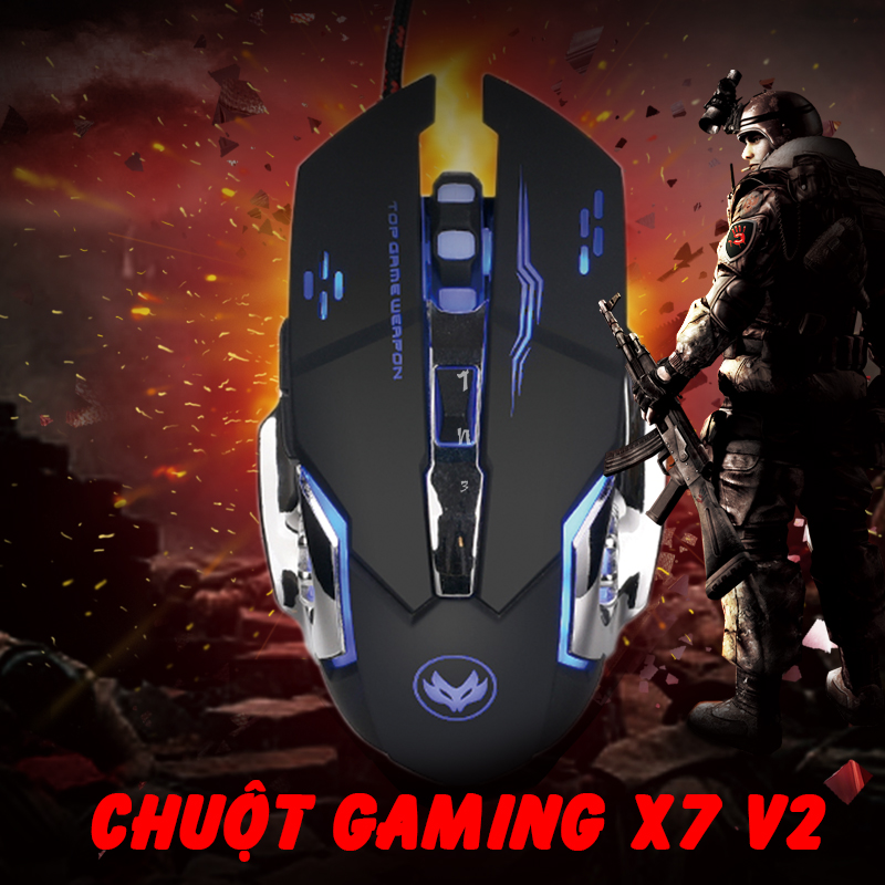Chuột gaming X7 V2 Bản kim Loại - LED RGB - Có app Marco - DPI 3200 ...