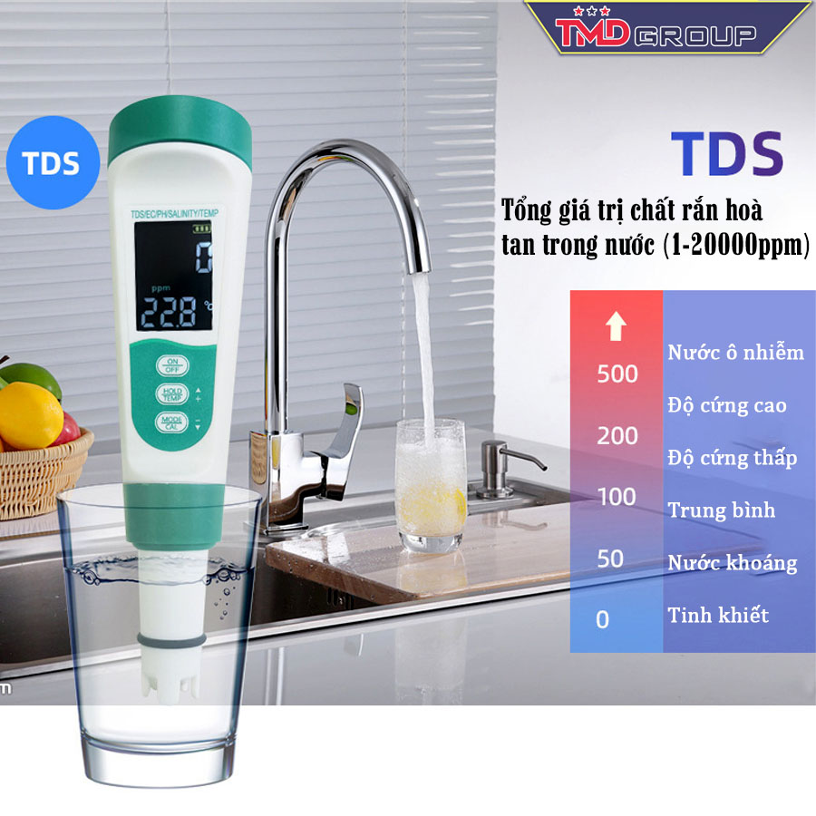 Bút đo nước DOWA 5 chức năng (TDS, SALINTY, HP, EC, TEMP) Kiểm tra chất rắn, Bazơ axit, độ mặn ...