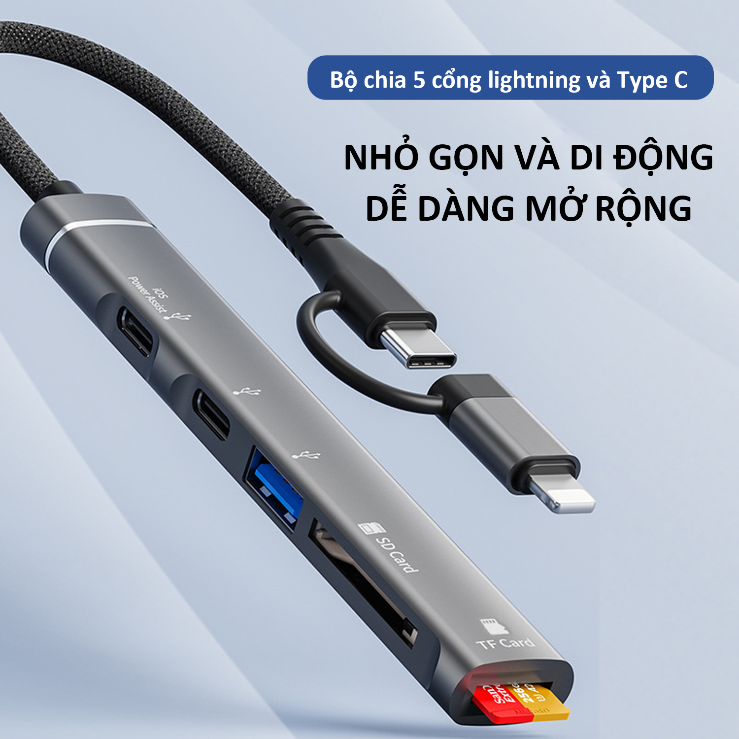 Hub lightning và Hub Type-C 5 in 1 phù hợp với tất cả các dòng laptop ...
