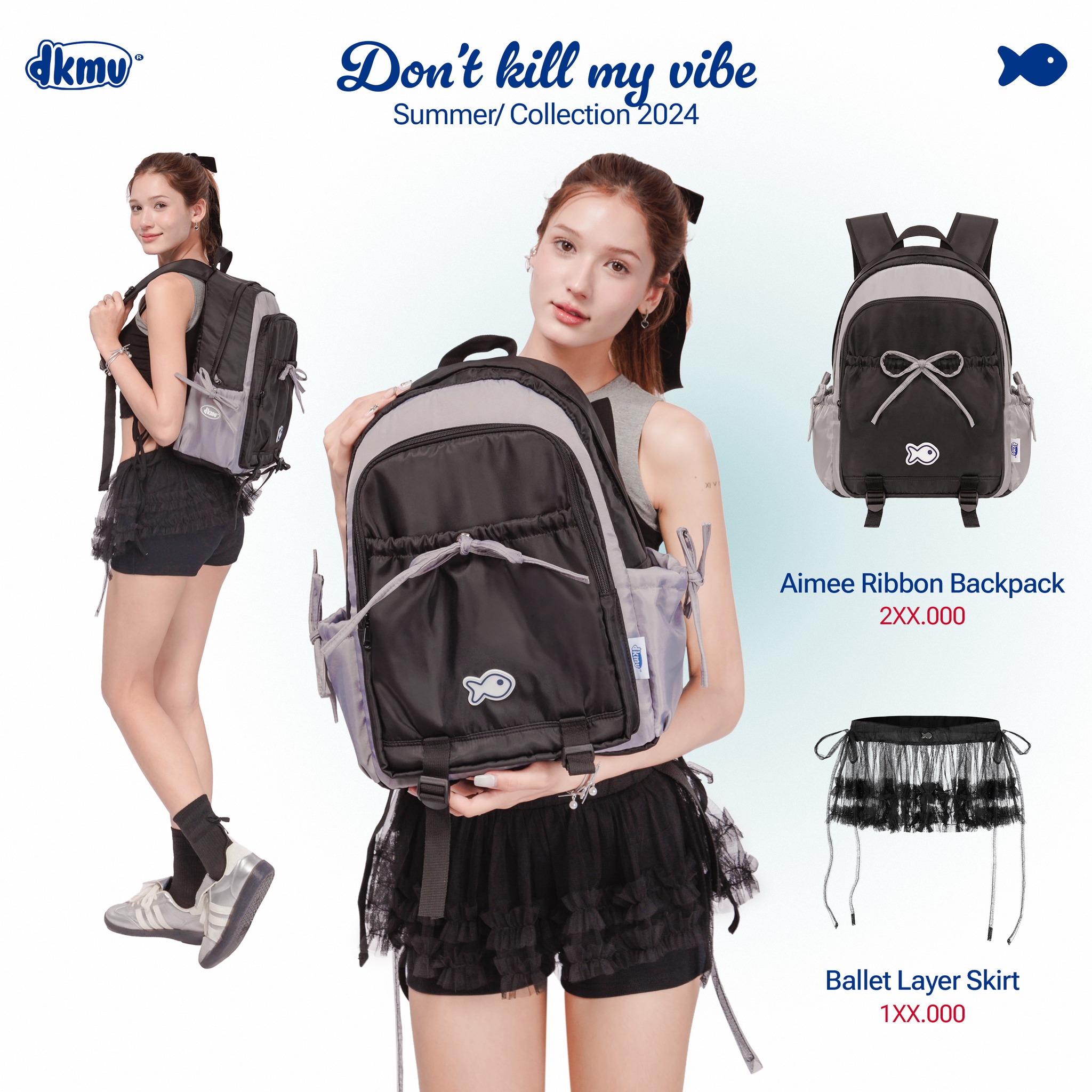 Balo nữ thời trang DKMV màu đen, kem, xanh biển, đỏ nhiều ngăn chất canvas Aimee Ribbon Backpack ...