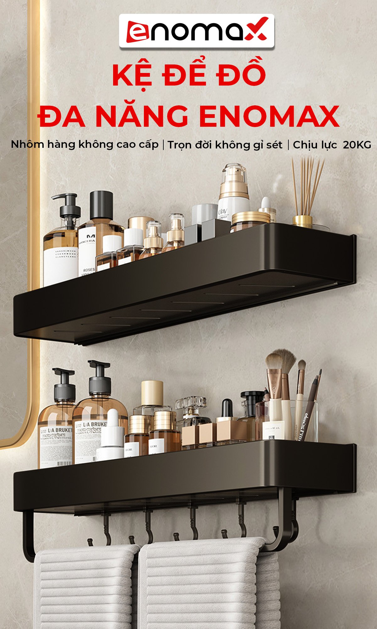 Kệ để đồ nhà tắm Enomax dán tường, để đồ đa năng , đựng mỹ phẩm, dầu ...