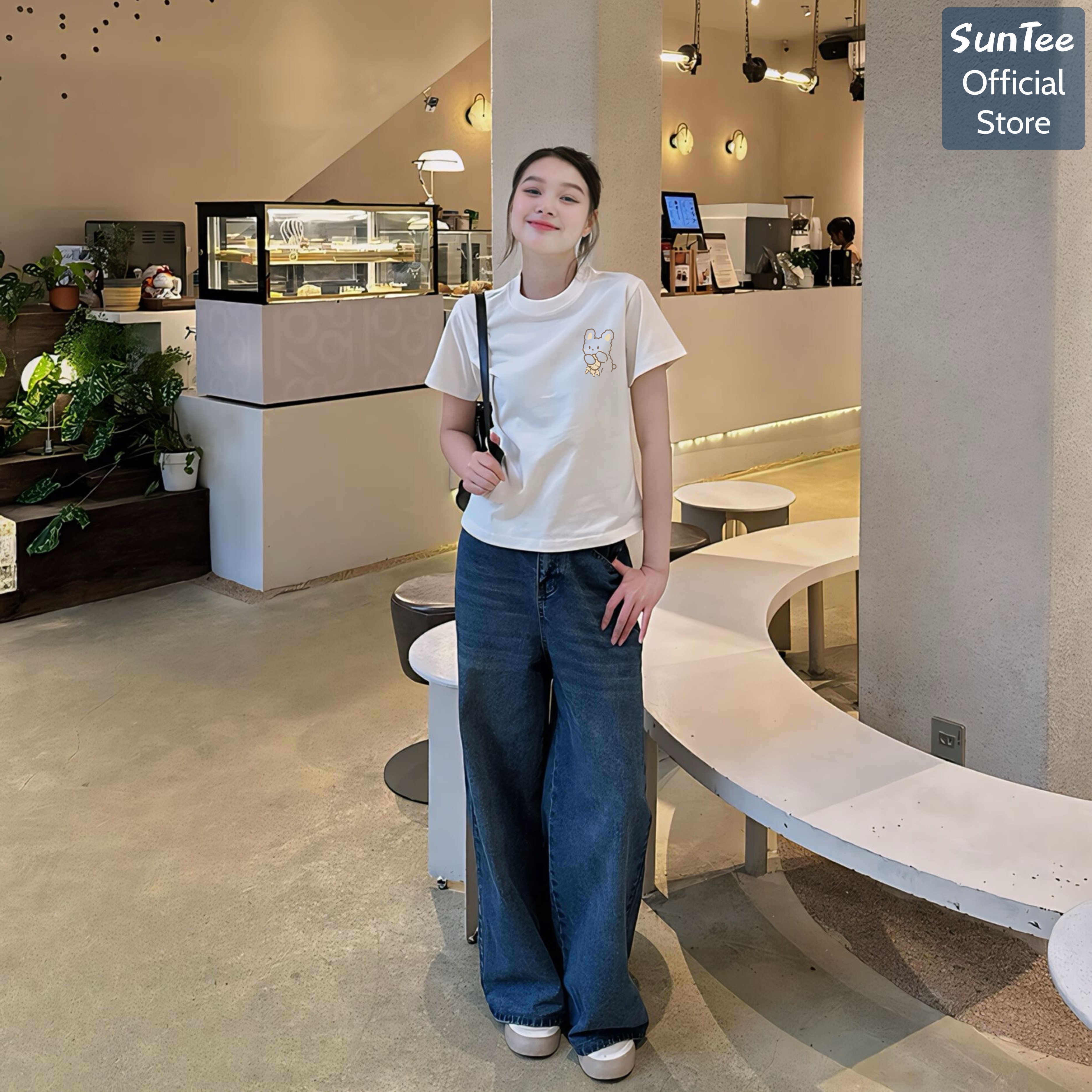 Áo thun nữ form vừa SUNTEE STFV103 phong cách basic in hình 03 vải cotton 250GSM cao cấp thoáng ...