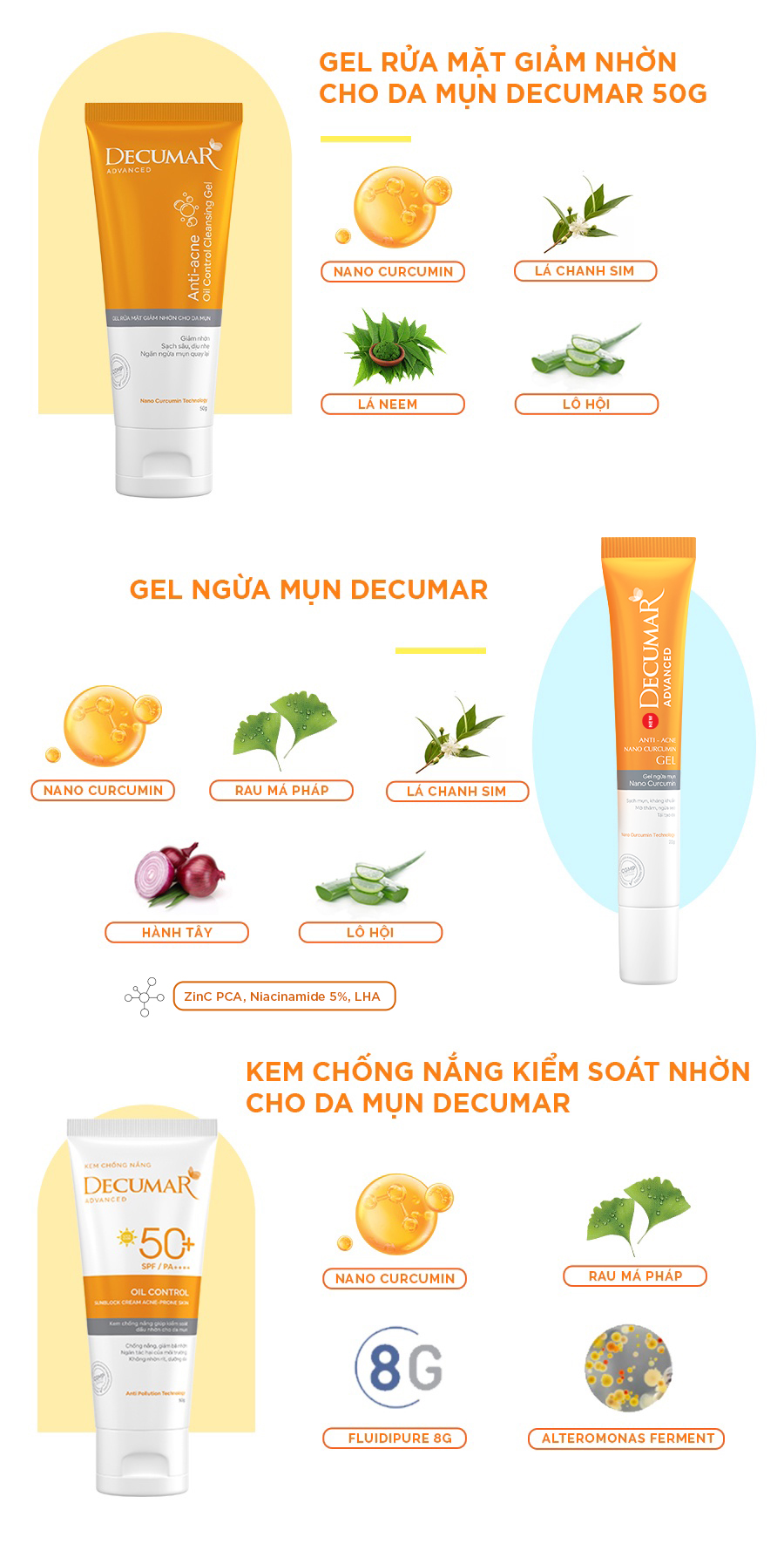 Combo Decumar Advanced gồm 1 Gel ngừa mụn, 01 Gel rửa mặt, 01 kem chống ...