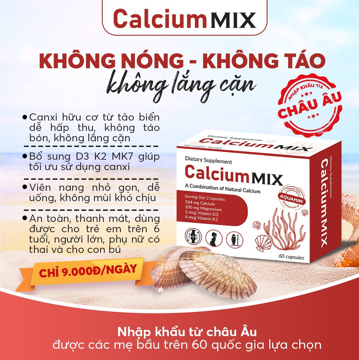 Canxi hữu cơ Calcium Mix, bổ sung canxi cho bà bầu + D3 K2 Magie, không ...