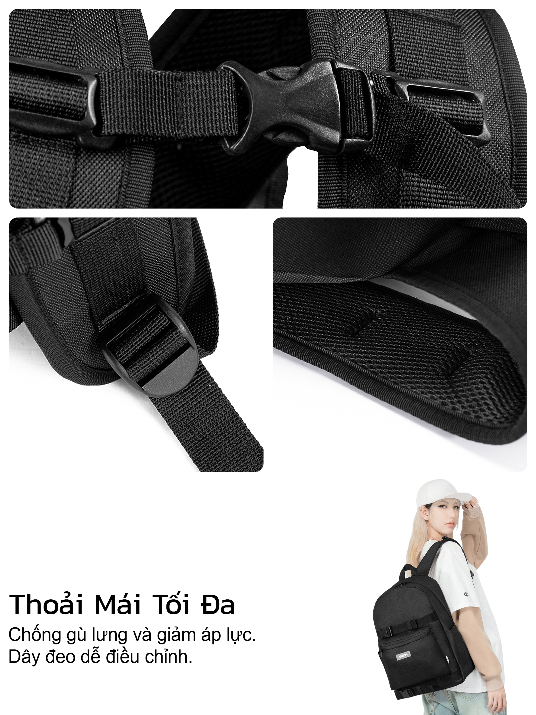 Balo canvas local brand nam nữ ONTOP đen xám nhiều ngăn đựng laptop ...