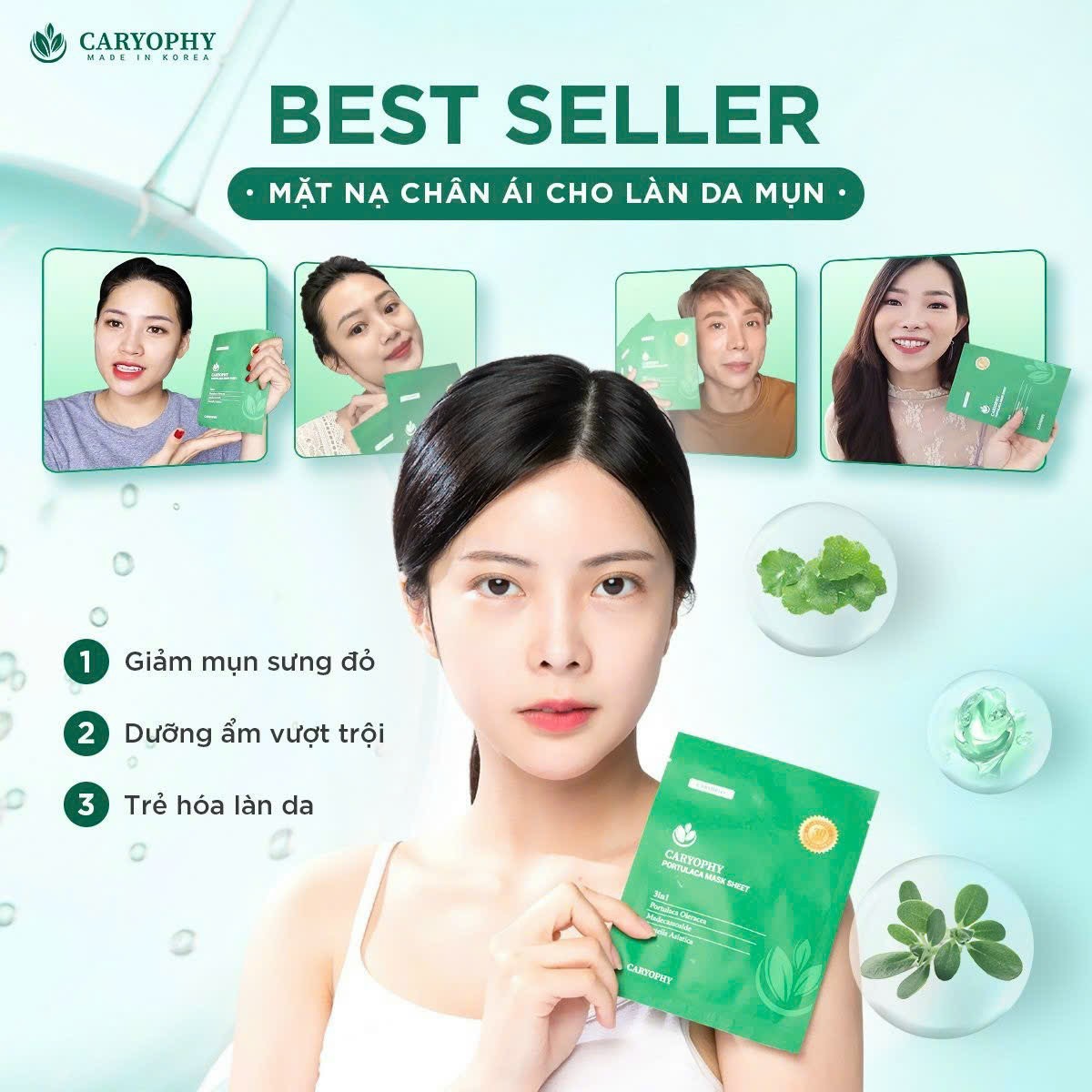 Mặt Nạ Tràm Trà Caryophy Portulaca Mask Sheet 22g - myphamsachi ...