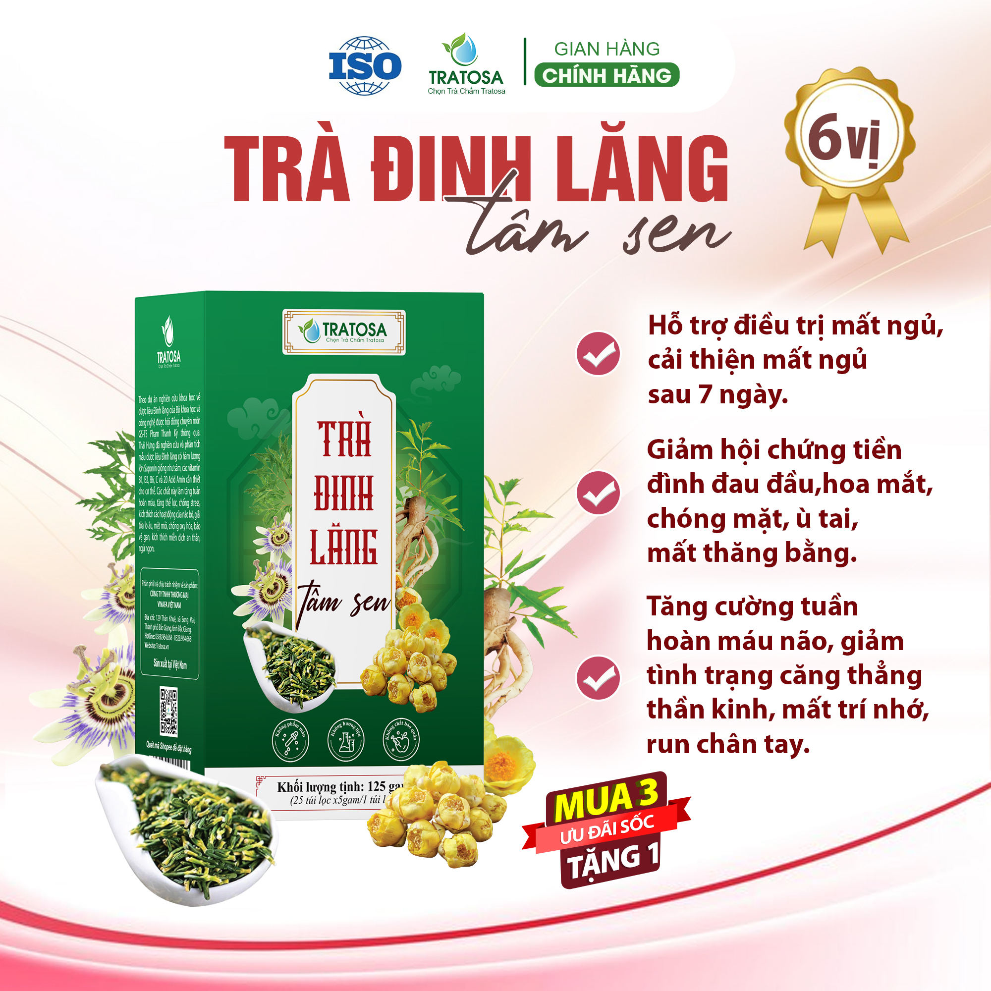 Trà đinh lăng tâm sen lạc tiên chè vằng hoa vàng giúp ngủ ngon, giảm tiền đình, tăng cường tuần ...