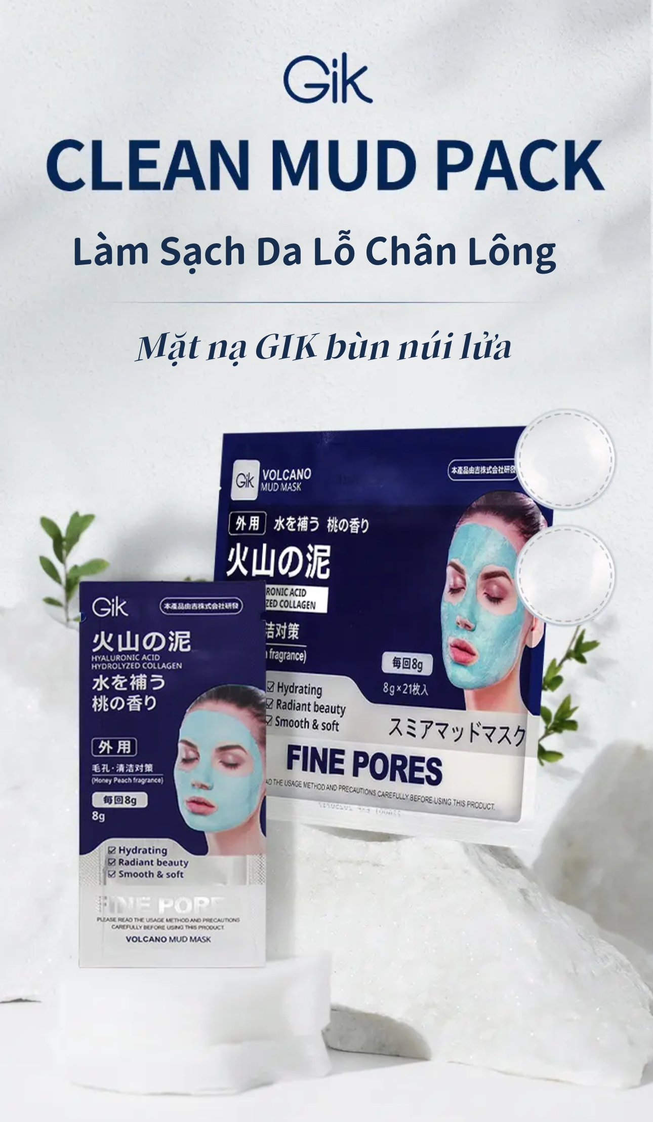 3 * Miếng Mặt nạ GIK bùn núi lửa làm sạch sâu và loại bỏ bã nhờn ...