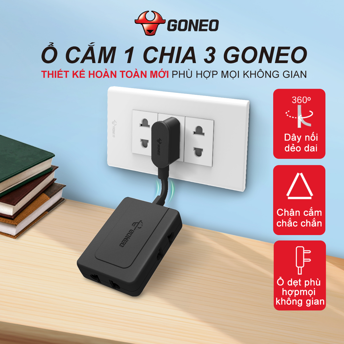 Ổ Cắm Chia Điện GONEO Z030R 2500W/10A- Chia 3 Đa Năng Siêu Gọn - Tiện Lợi - Đen | Shopee Việt Nam