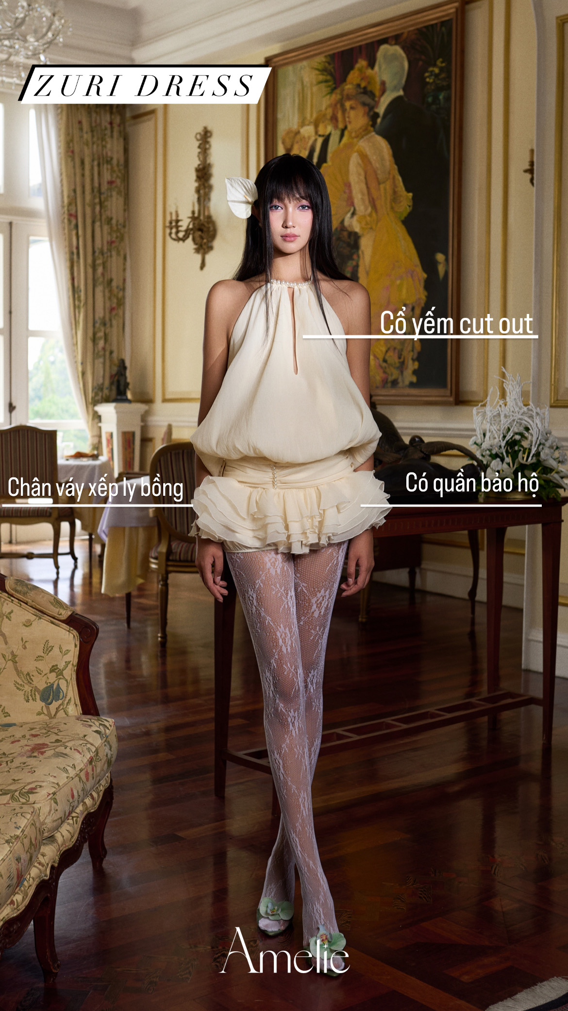 AMELIE - Váy bí babydoll cổ yếm đính hạt tùng xoè - Zuri Dress | Shopee Việt Nam