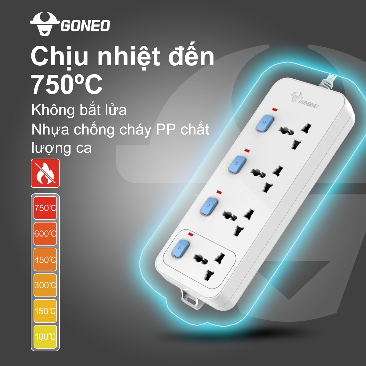 Ổ Cắm Điện Chống Cháy GONEO/Gongniu 3 Ổ Đa Năng 3 Công Tắc – Công Suất 10A/250/2500W (N3030 ...