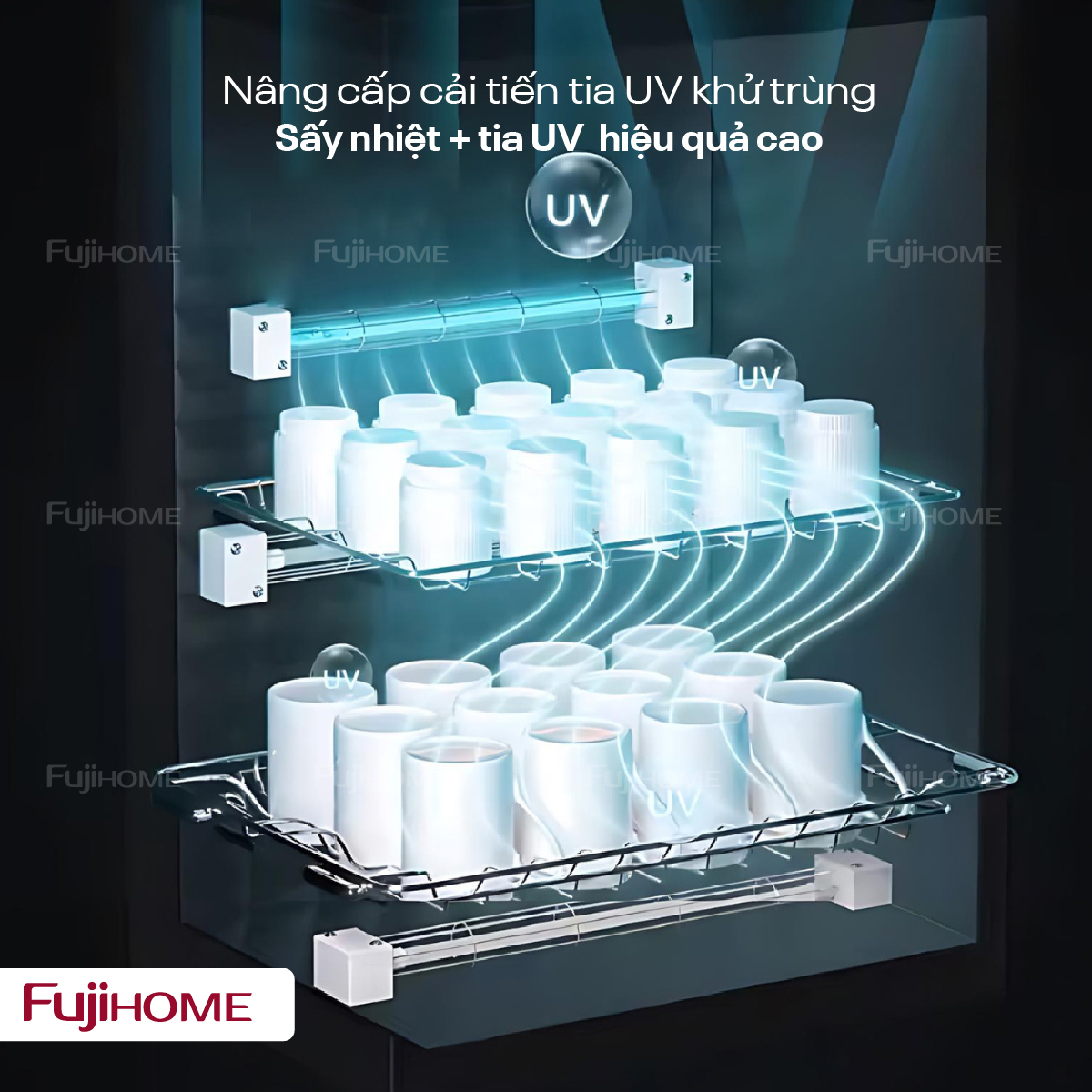 Tủ sấy chén bát khử khuẩn bằng tia UV, ozone FUJIHOME 128L Nhập Khẩu, Máy sấy khử trùng thiết bị ...