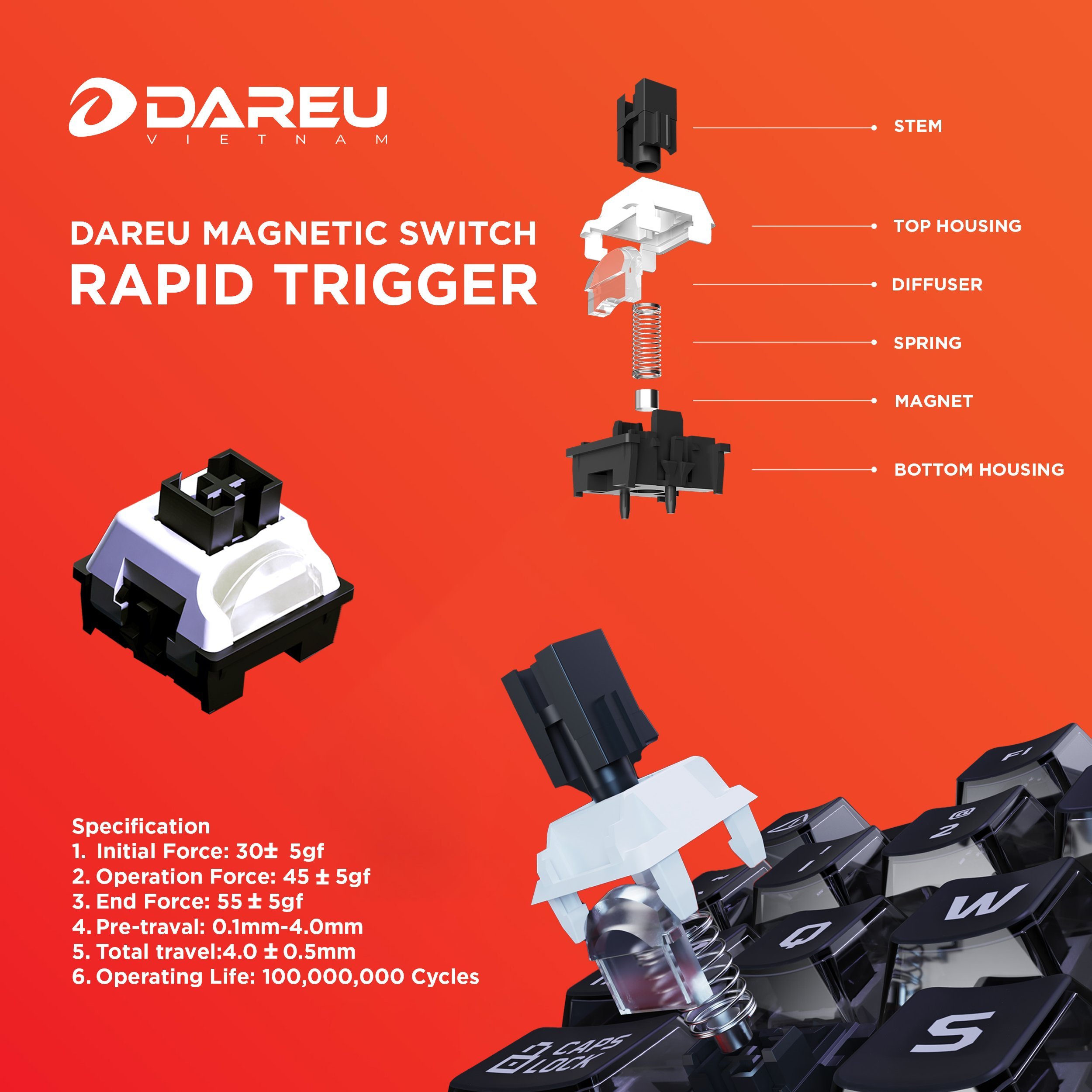 Bàn phím cơ DAREU EK75 RT Rapid Trigger (RGB, PBT Double Shot CHERRY ...