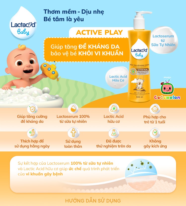 Sữa Tắm Gội Hằng Ngày Cho Bé Lactacyd Baby Active Play, Giúp Đề Kháng ...