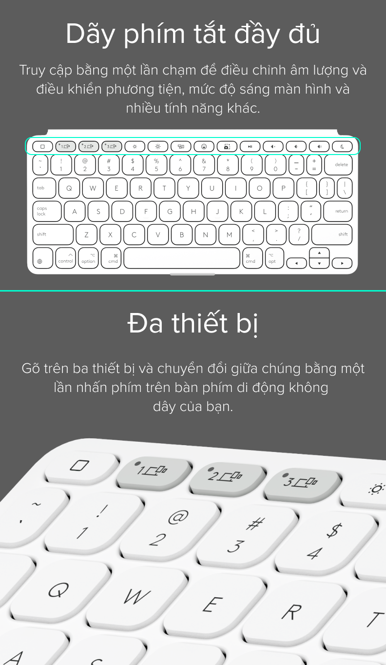 Bàn phím Bluetooth Logitech Keys To Go 2 - Siêu mỏng nhẹ 222g, đa thiết ...