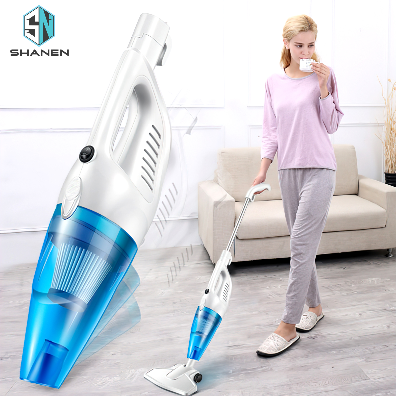 Máy hút bụi lau sàn nhà cầm tay đa năng SHANEN, Hút nệm, sàn nhà, ngõ ...