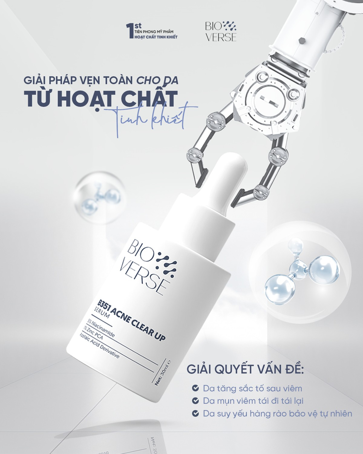 Tinh Chất Niacinamide 5% + Zinc 1% Hỗ Trợ Mụn Bioverse B351 Acne Clear ...