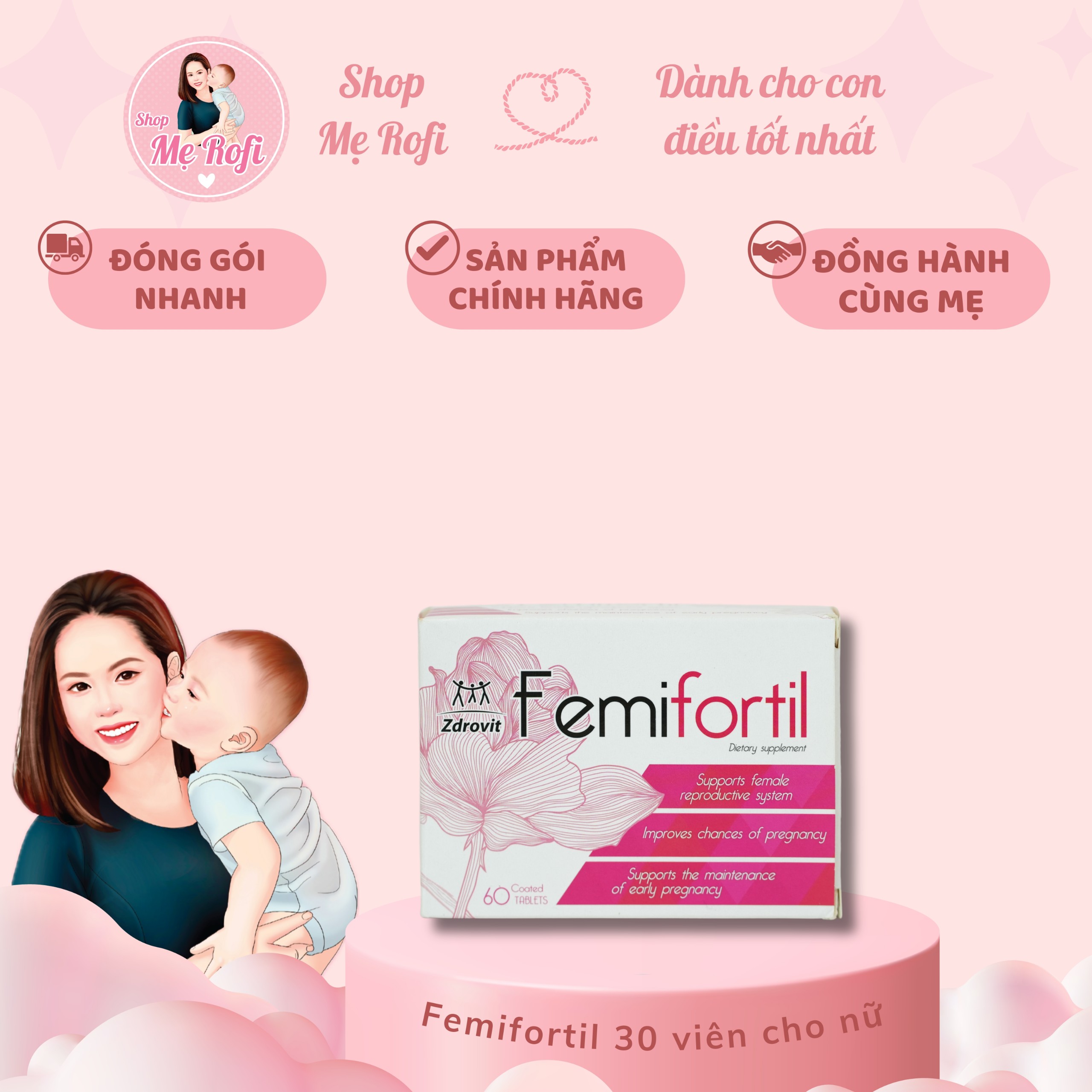 Femifortil Vitamin tổng hợp Bổ trứng cho Nữ hộp 60 viên nhập khẩu chính ...