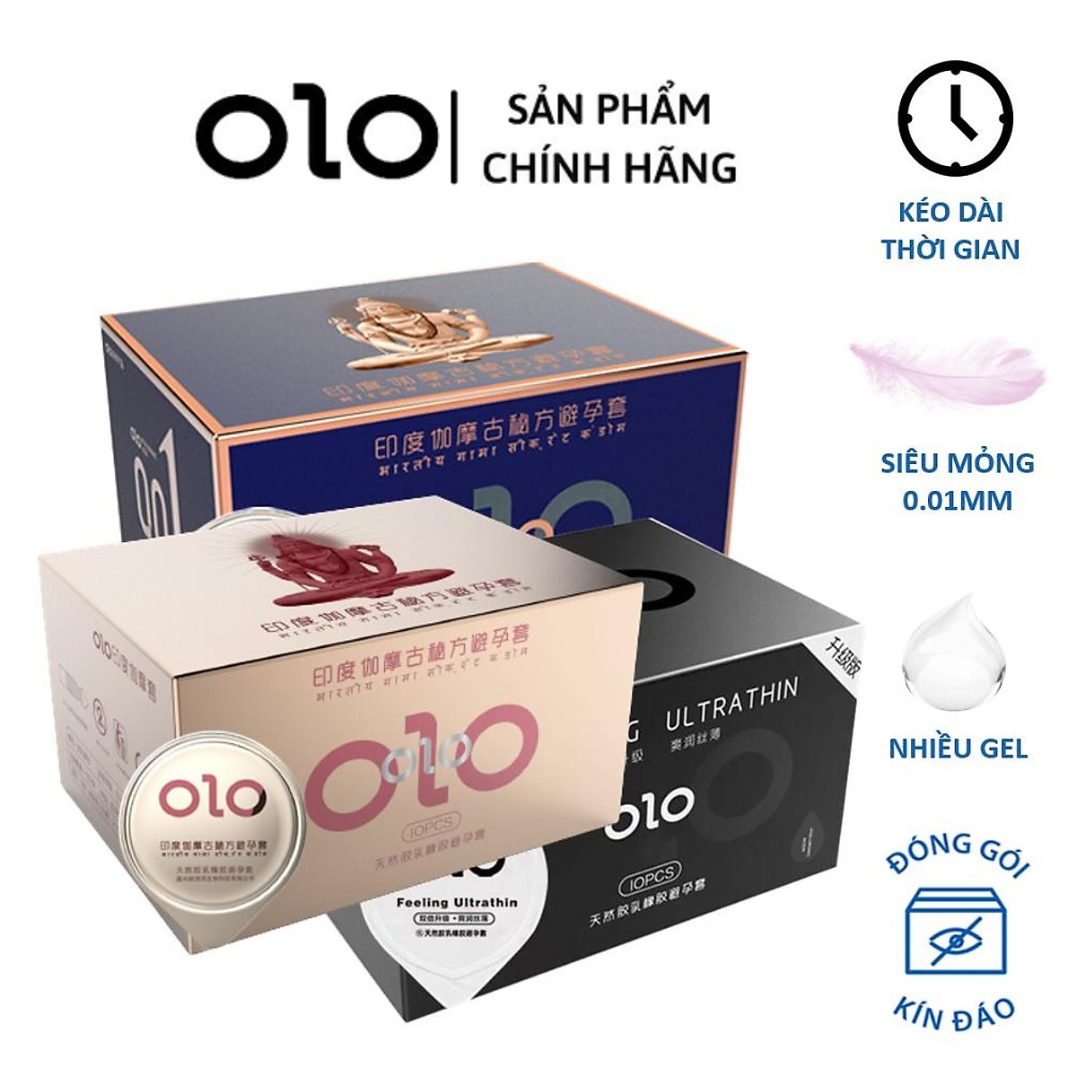 Bao cao su Olo siêu mỏng 001, BCS Gân Gai Kéo Dài Thời Gian QH, Nhiều Gel Bôi Trơn - Hộp 10 BCS ...