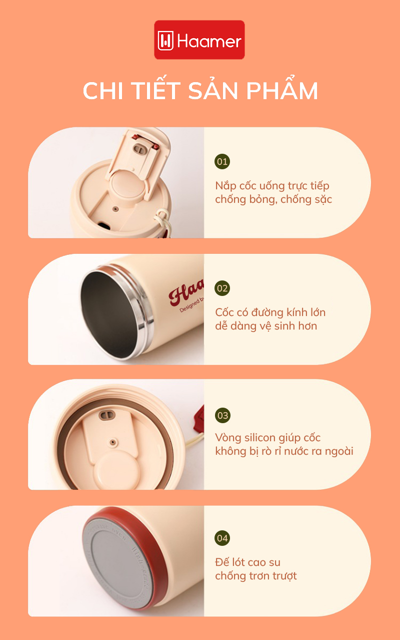Cốc giữ nhiệt cao cấp Haamer INOX 316 lót gốm an toàn cho sức khỏe giữ ...
