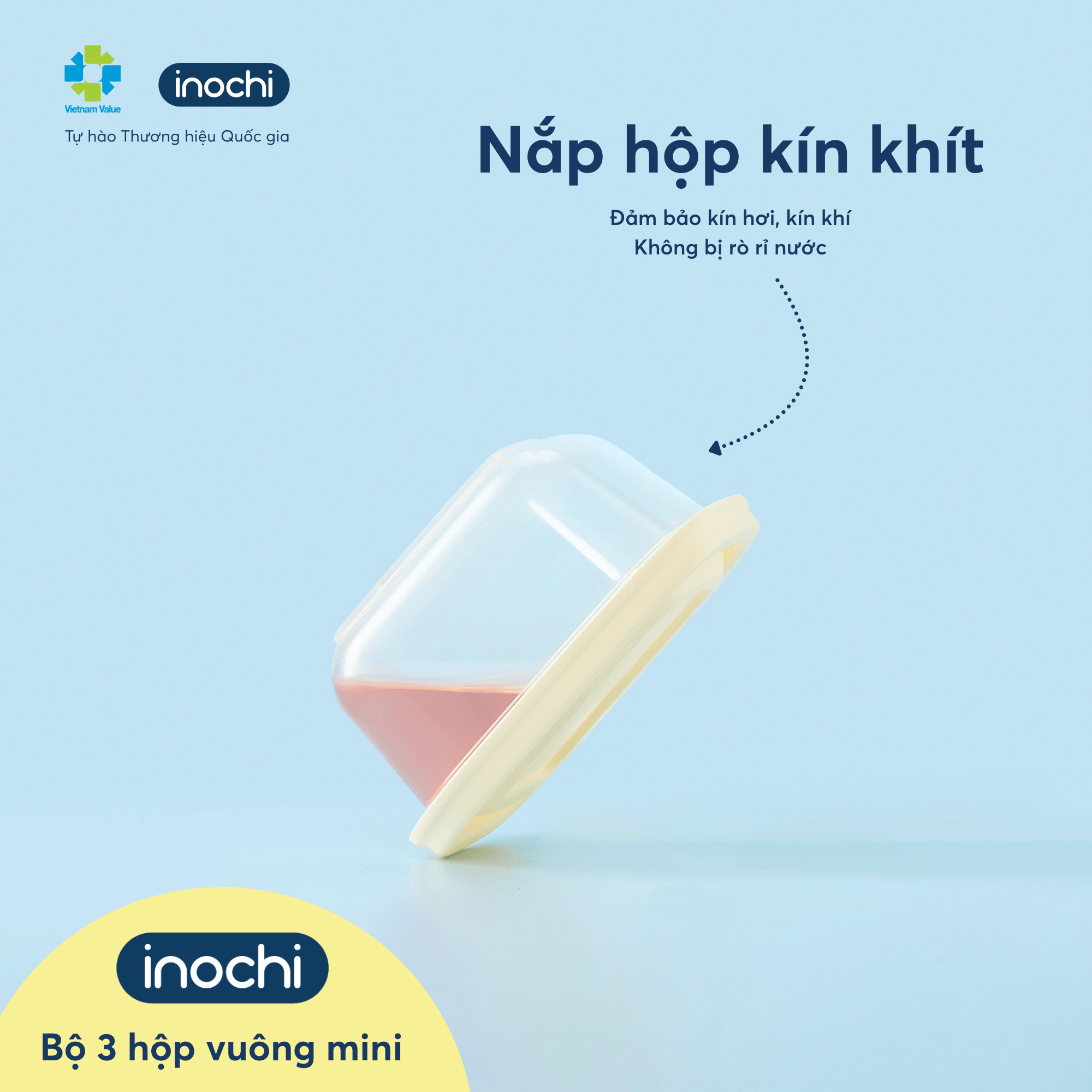 Bộ 3 hộp thực phẩm vuông mini 250ml Inochi - nhỏ gọn tiện lợi,đựng đồ ...