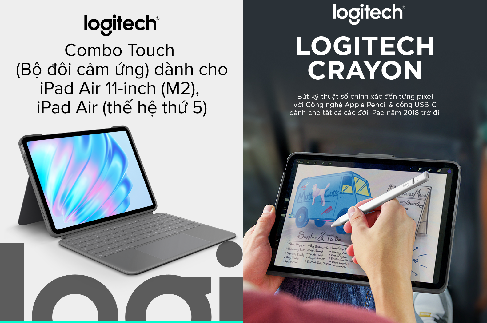 Bao da kèm bàn phím Logitech Combo Touch cho iPad Air 11 inch (M2 & M3), iPad Air 13 inch (M2 ...
