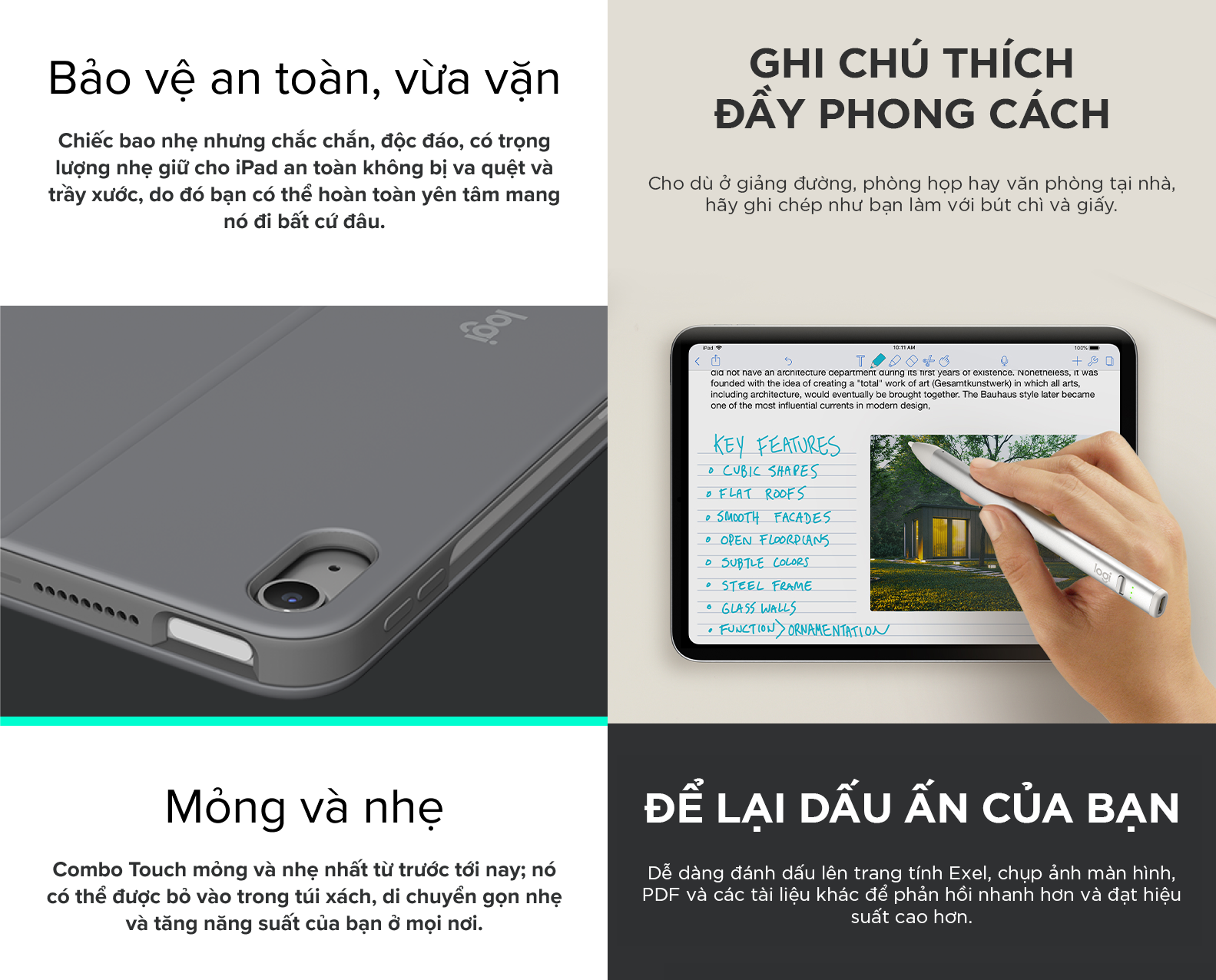 Bao da kèm bàn phím Logitech Combo Touch cho iPad Air 11 inch (M2 & M3), iPad Air 13 inch (M2 ...