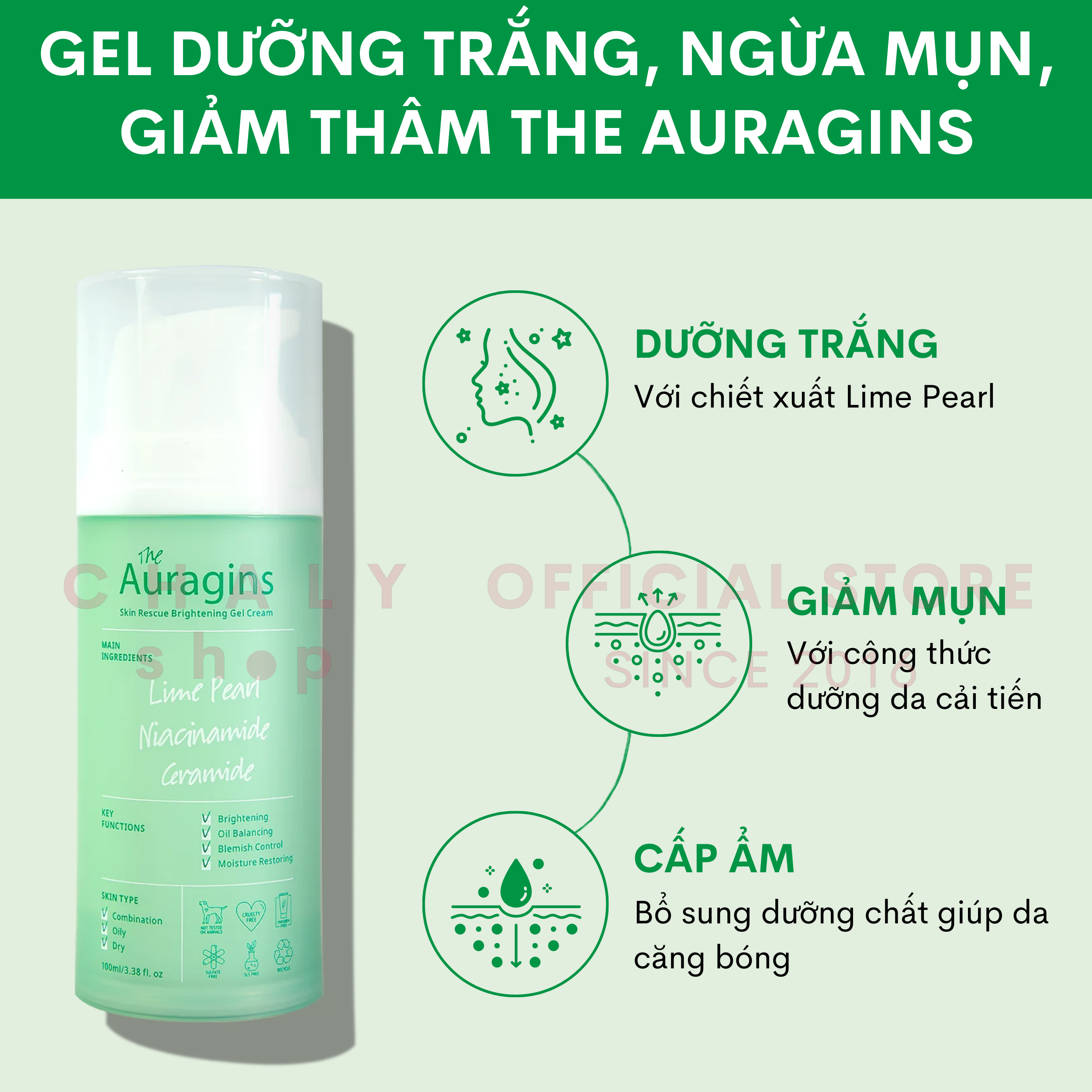 Gel dưỡng trắng ngừa mụn, giảm thâm The Auragins Skin Rescue ...