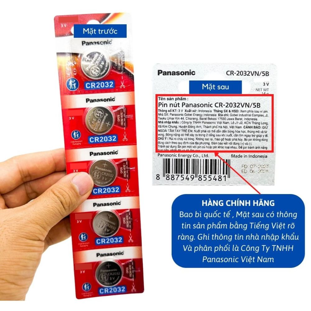 Vỉ 5 Viên Pin Panasonic CR2032 / CR2025 / CR2016 / CR1632 / CR1220 ...
