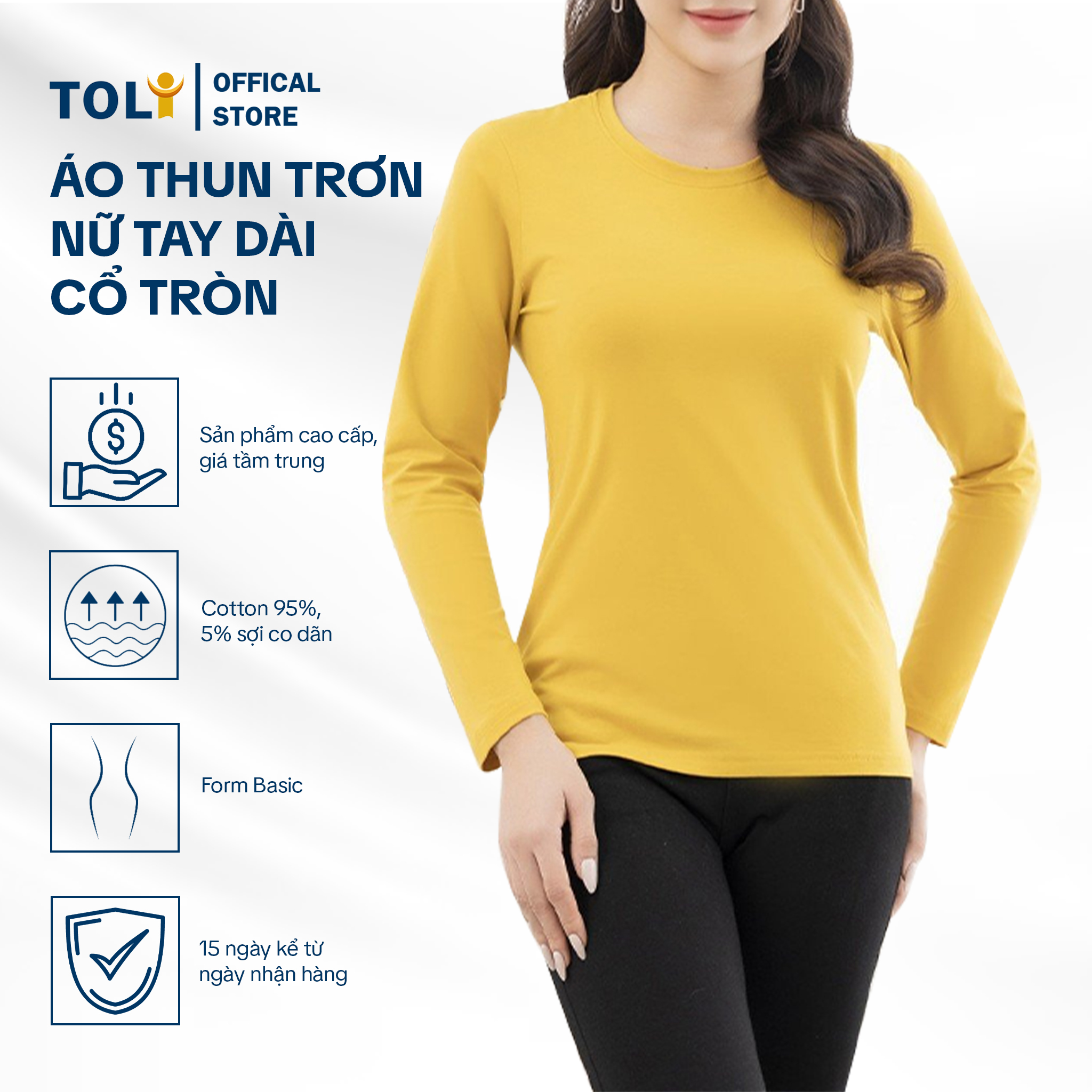 Áo thun tay dài nữ TOLI HB10 - Cổ tròn màu trơn, Form vừa dáng, vải ...