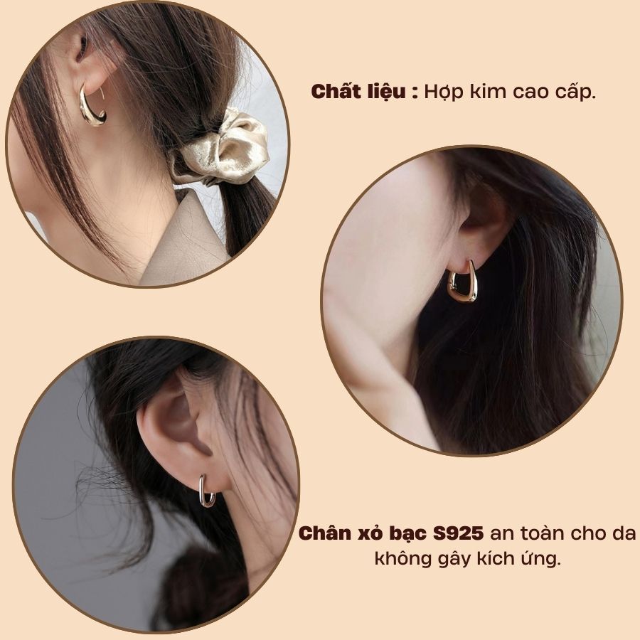 Bông tai nữ tròn vuông mạ vàng chuôi 925, khuyên tai giọt nước basic phụ kiện trang sức cổ điển ...