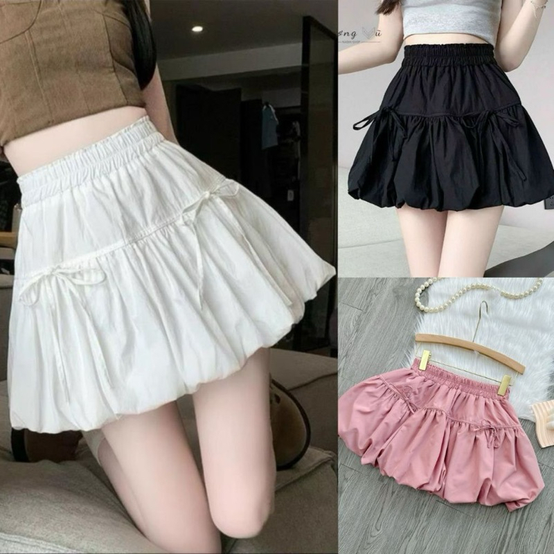 Chân váy bí ngô xòe dáng ngắn thắt nơ hồng đen trắng có quần trong xinh VANISA CV040 | Shopee ...