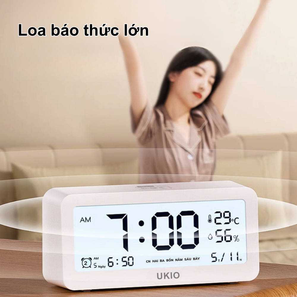 Đồng hồ led để bàn báo thức UKIO màn hình LCD cao cấp đo nhiệt độ và độ ẩm | Shopee Việt Nam