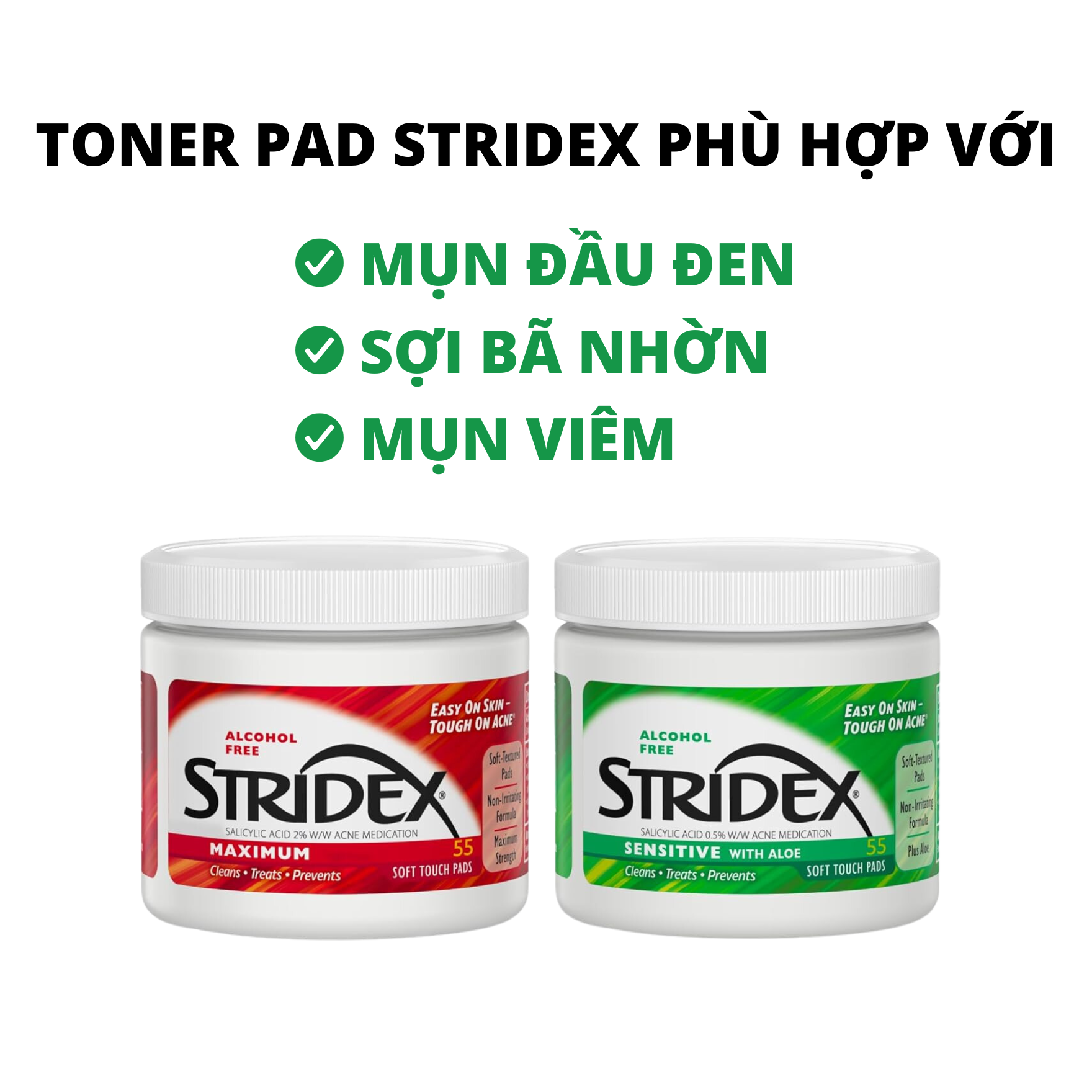 Miếng lau Toner Pad Stridex, tẩy tế bào tbc cho mọi làn da, mức độ 0,5% ...