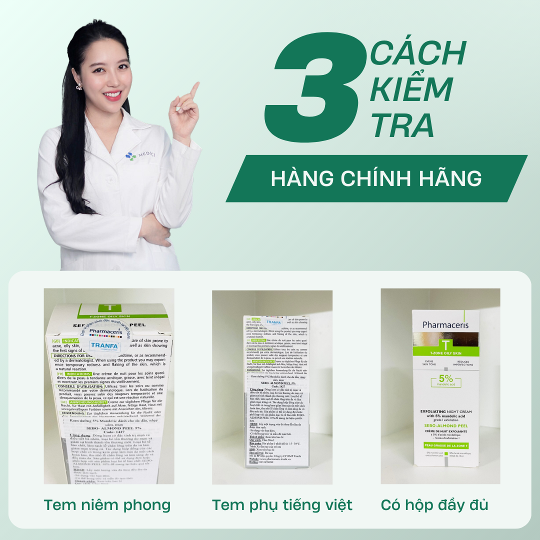 Kem dưỡng cho da dầu mụn kiểm soát nhờn PHARMACERIS 5% Mandelic Sebo ...