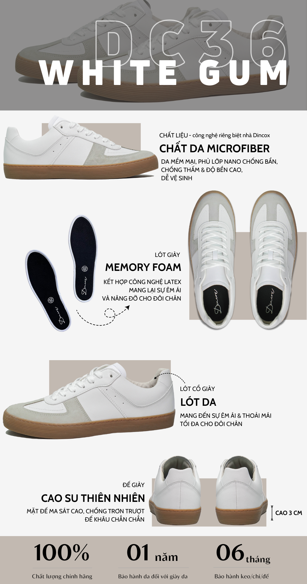 Giày Sneaker Da - GAT Shoes Nam Nữ DC36 White Gum Dincox Shoes | Shopee ...