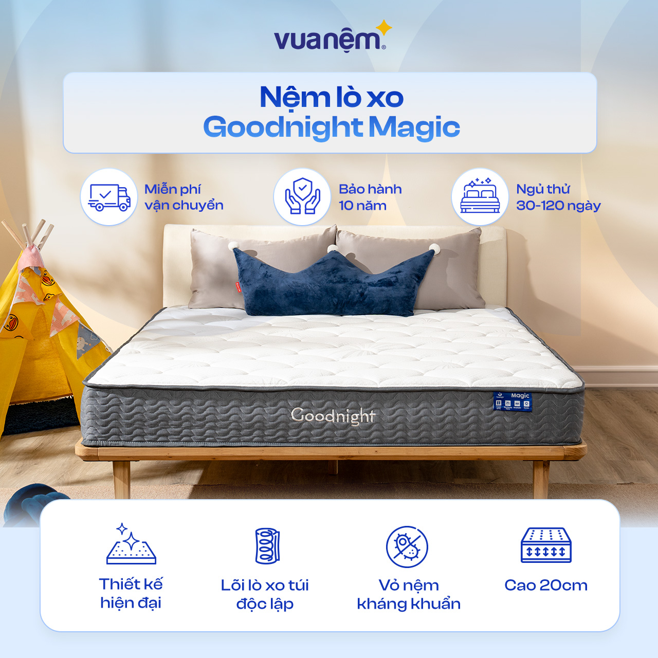 [Giao trước Tết HN & HCM] Nệm Lò Xo Độc Lập Goodnight Magic Nâng Đỡ ...