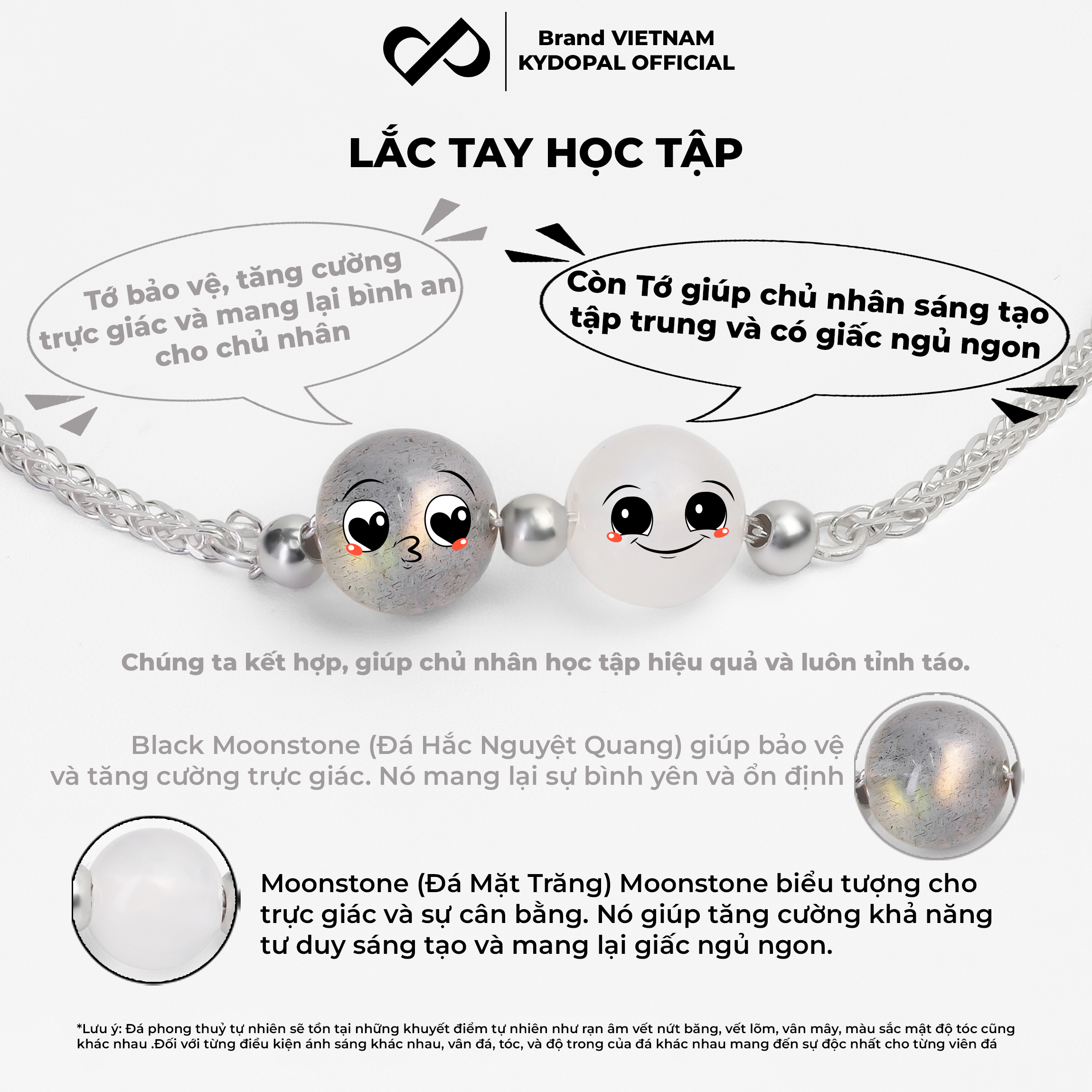 Lắc tay bạc phong thuỷ tự nhiên KYDOPAL đính đá trang sức vòng tay cao ...