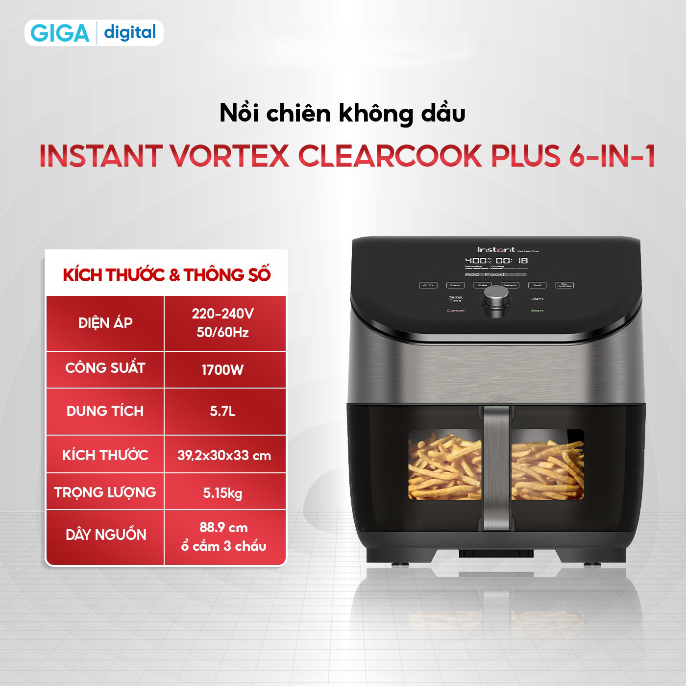 Nồi chiên không dầu Instant Vortex AFB6112SS Plus Clearcook 6IN1 - Điều ...