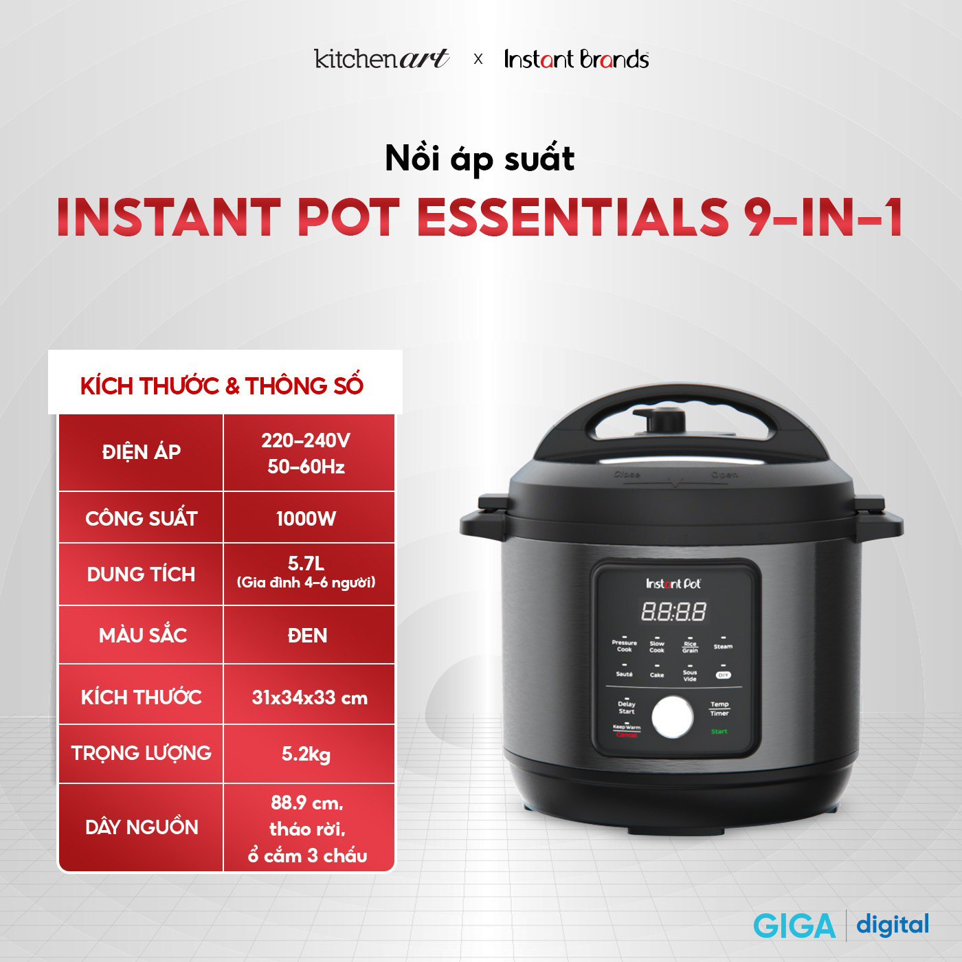 Nồi áp suất điện đa năng Instant Pot Essential 60 9in1, dung tích 5.7L - BH 12 Tháng | Shopee ...