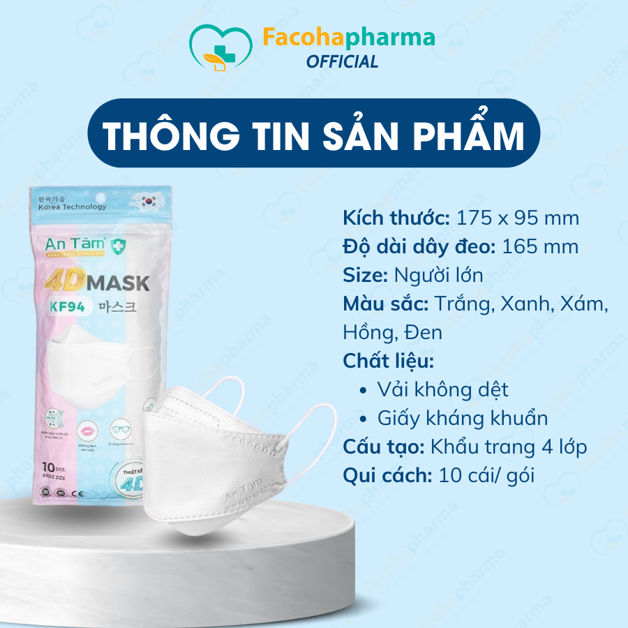 Thùng khẩu trang y tế 4D người lớn KF94 300 cái An Tâm 4 lớp kháng khuẩn chống tia UV mang đi ...