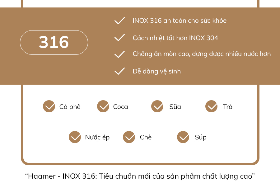 Cốc giữ nhiệt cao cấp Haamer INOX 316 lót gốm an toàn cho sức khỏe giữ nhiệt 6h-8h dung tích ...