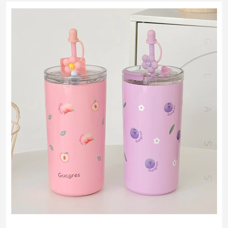 Ly giữ nhiệt GUCGRES 500ml hoa anh đào cute vật liệu sus316 an toàn có ...