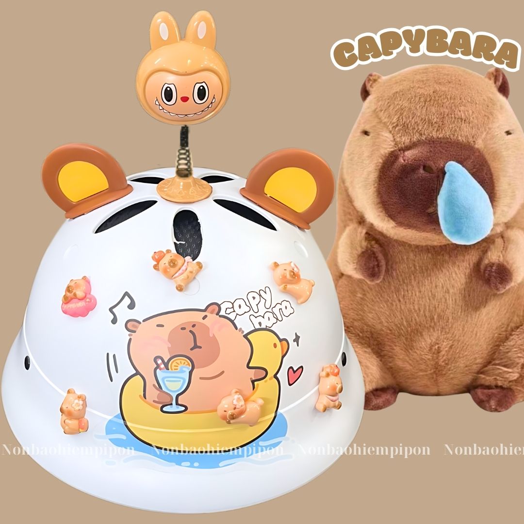 Nón bảo hiểm vành tròn Capybara , Labubu CÓ MÚT XỐP an toàn 2 size trẻ ...