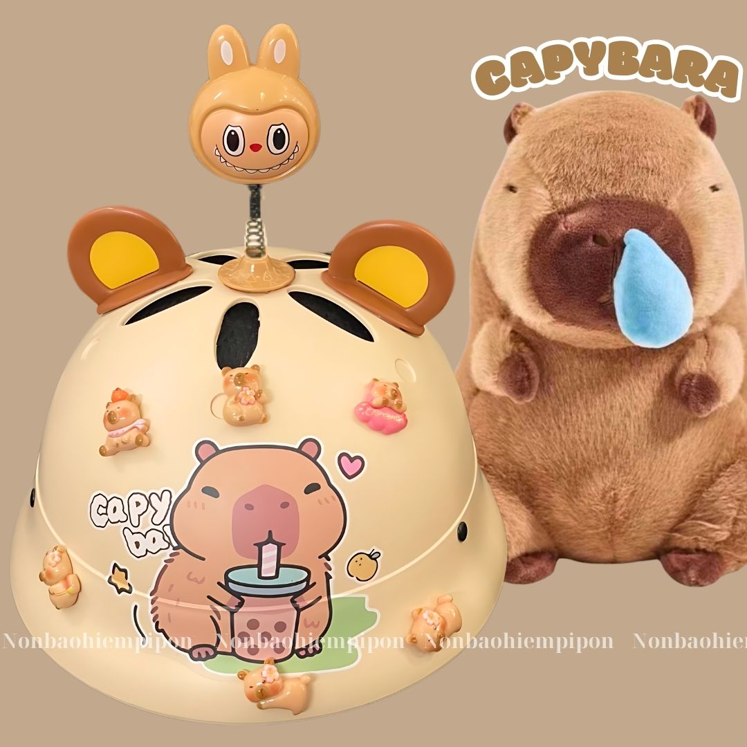 Nón bảo hiểm vành tròn Capybara , Labubu CÓ MÚT XỐP an toàn 2 size trẻ ...