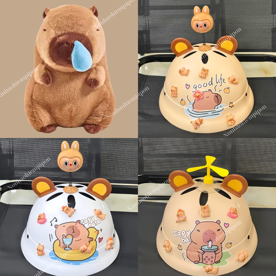 Nón bảo hiểm vành tròn Capybara , Labubu CÓ MÚT XỐP an toàn 2 size trẻ ...