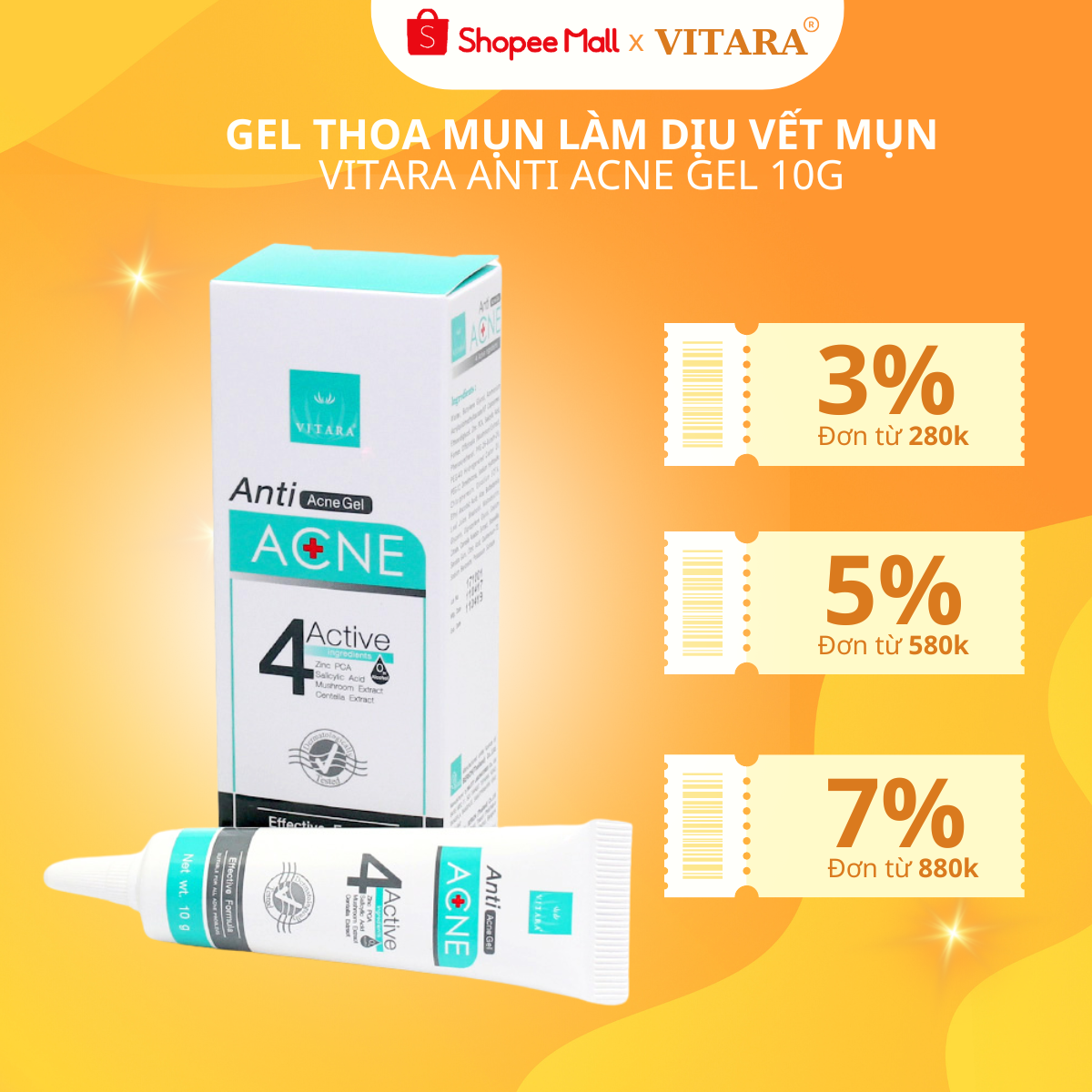 Gel thoa mụn Vitara Anti Acne làm lành vết thương do mụn, ngừa thâm mụn ...