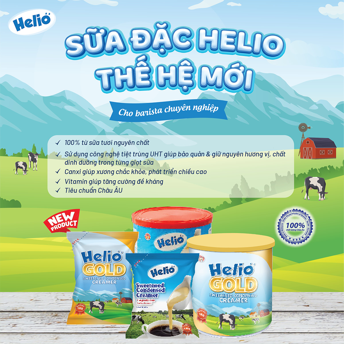 Sữa đặc có đường Helio 1kg lon nắp giật kem sữa pha chế tiện lợi hạn sử ...