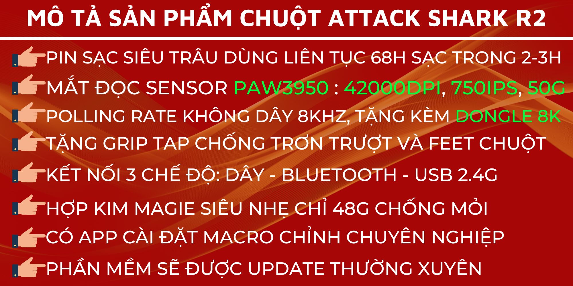 Chuột Gaming Không Dây Attack Shark R2 Magie Siêu Chip PAW3950 MAX Thế ...